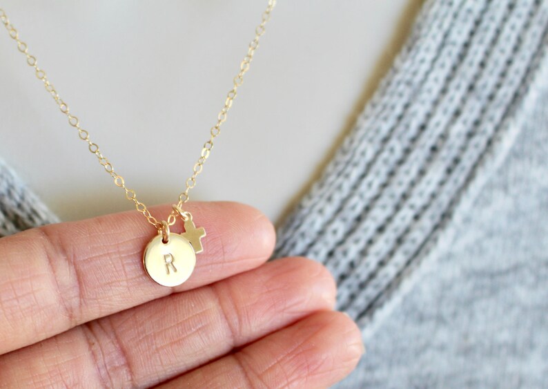 Gold Initial Disk Necklace Initial Necklace Personalize | Etsy