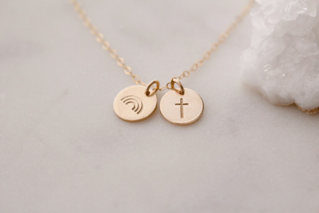 Rainbow & Cross Necklace, 14k Gold Filled Rainbow Necklace, Christian ...