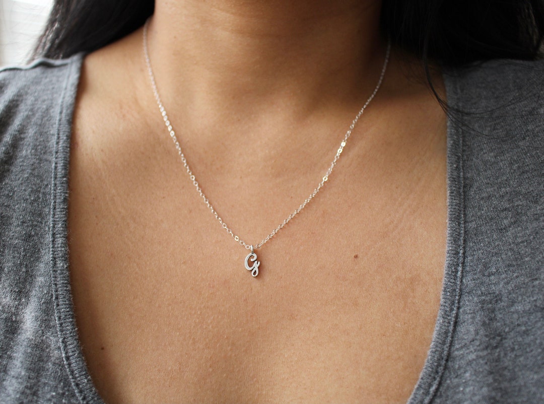 Initial Necklace Cursive Initial Necklace Sterling Silver - Etsy