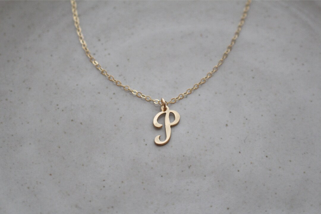 Gold Initial P Necklace, Script Initial P Necklace Monogram P Necklace ...