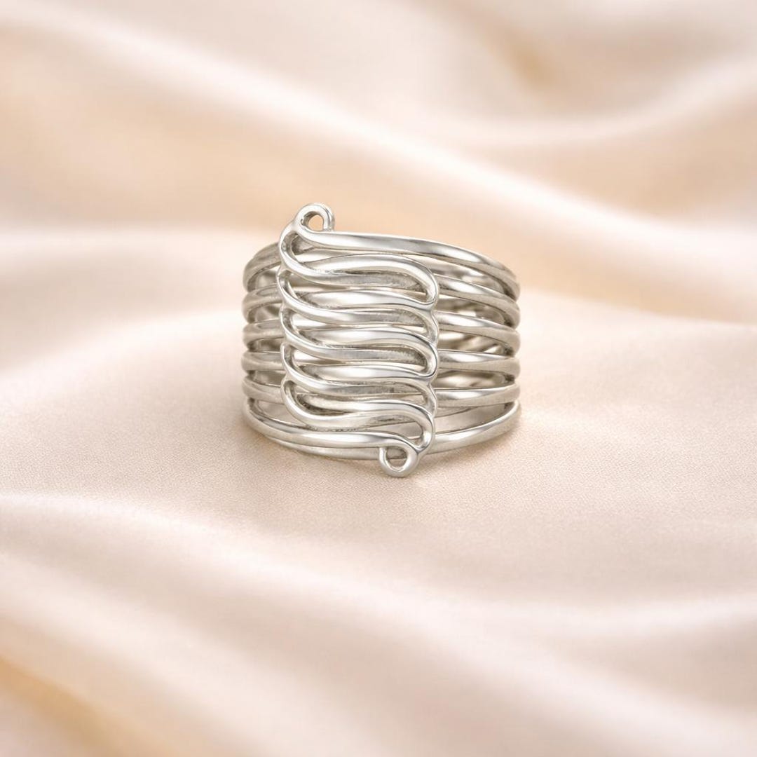 925 Sterling Silver Multi Band Wave Ring, Modern Statement Stacked ...