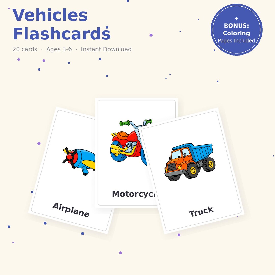 Vehicles Flashcards Printable | Transport Flash Cards Toddler ...