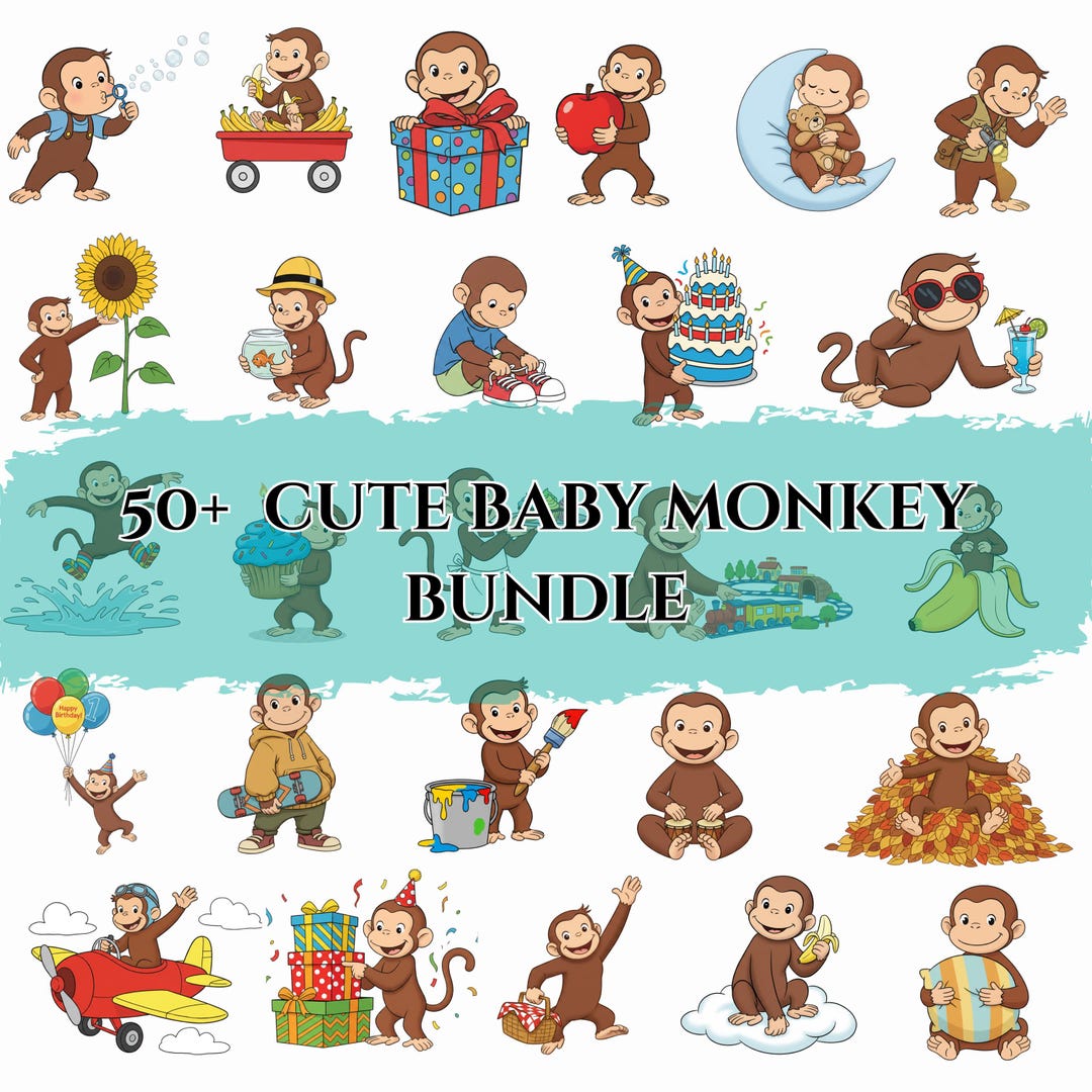 Cute Baby Monkey Clipart | Monkey PNG Bundle | Jungle Animal Clipart ...