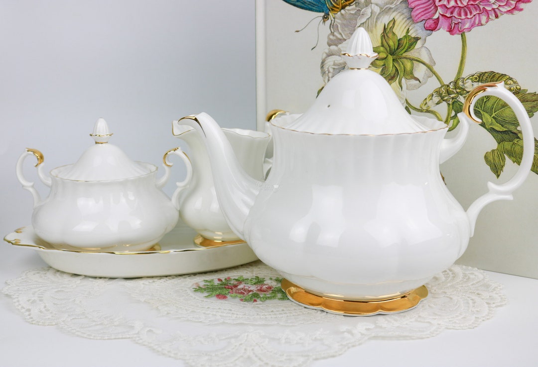 Royal Albert Val D'or Large Teapot With Large Cream and Sugar With ...