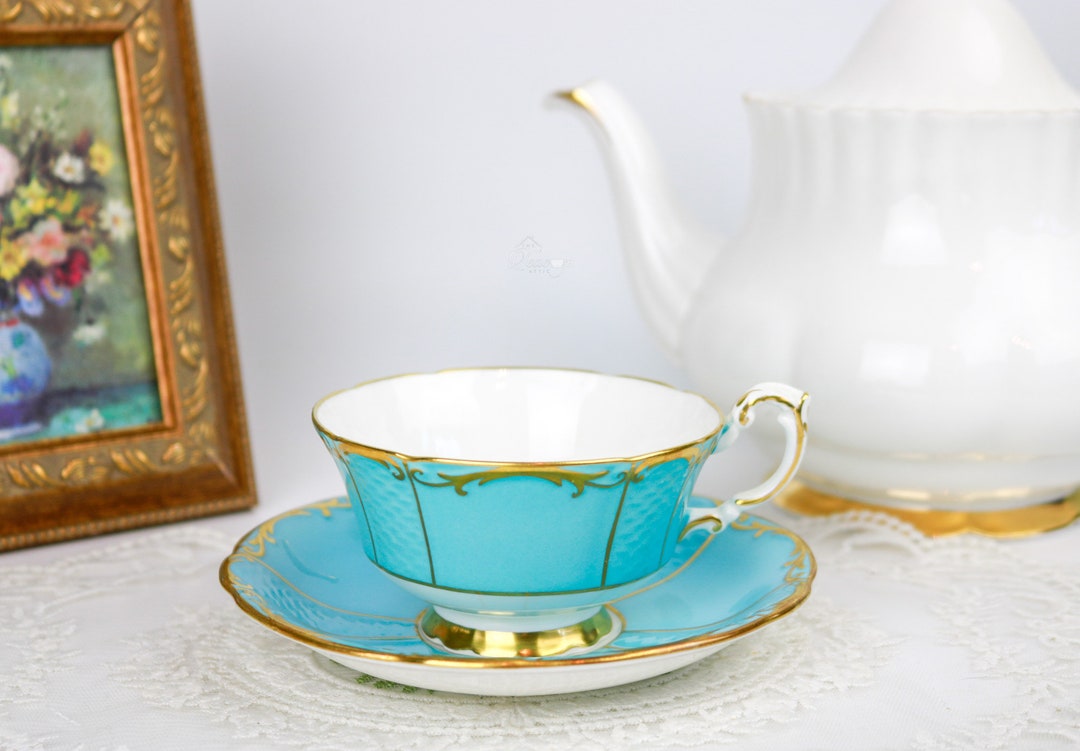Paragon Turquoise Blue and Gold Teacup and Saucer, English Bone China ...