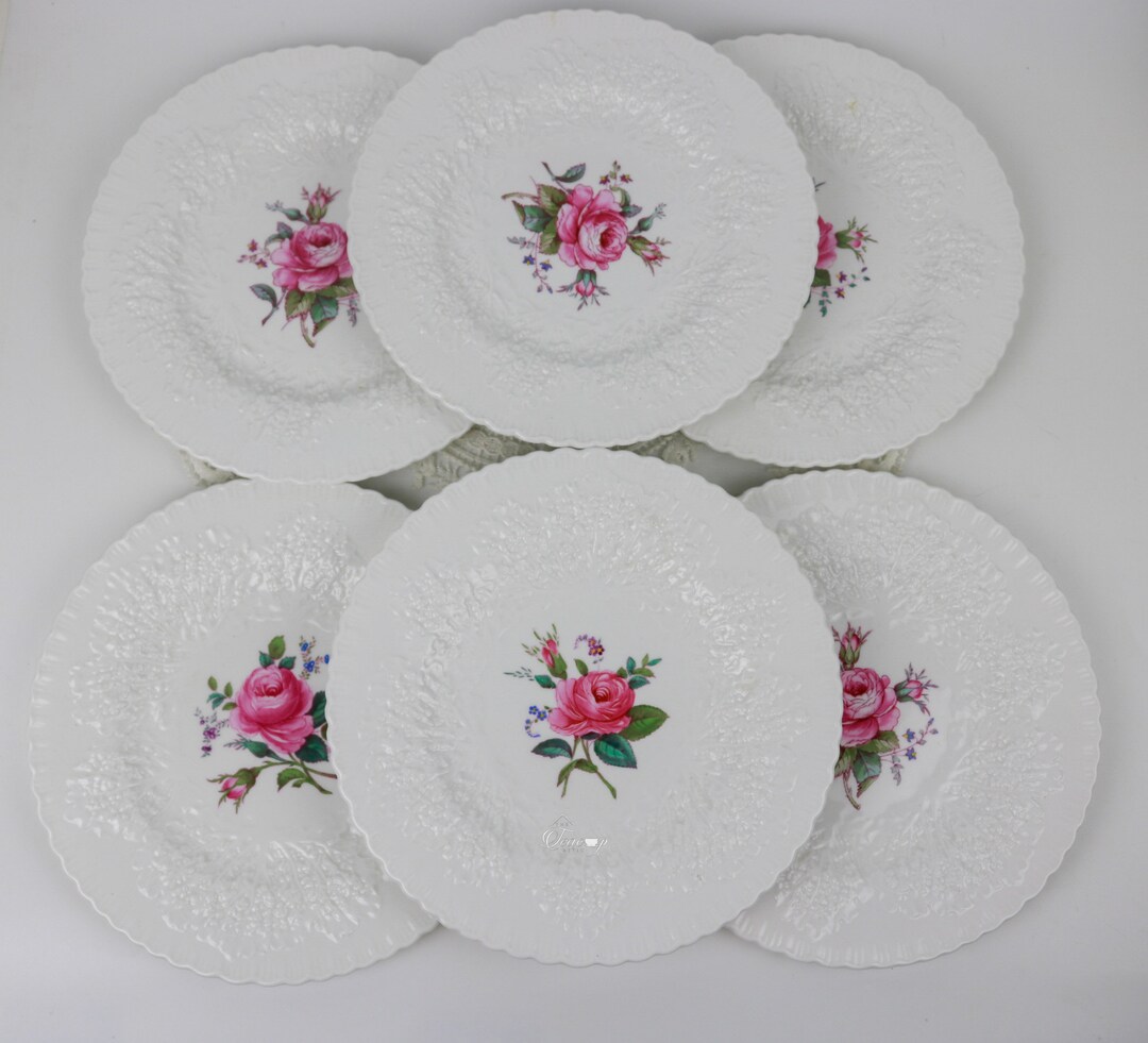 Spode Savoy Rose Set of 6 Salad Plates, Vintage English Bone China ...
