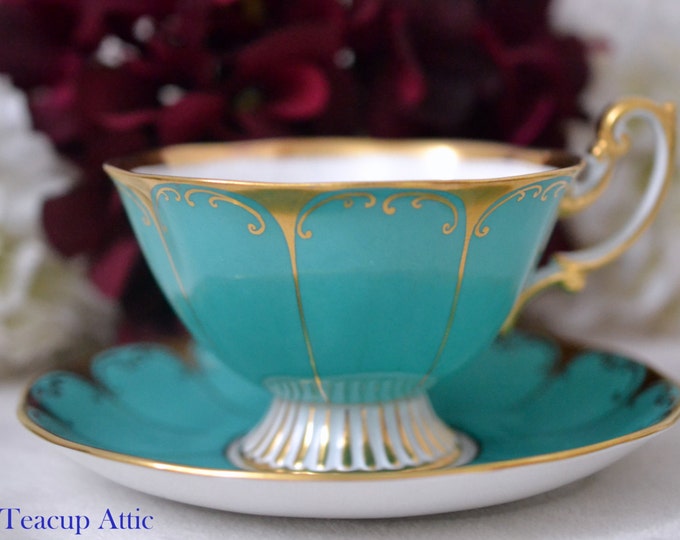 Royal Albert Teal Green and Gold Avon Shaped Teacup and Saucer, Bone ...