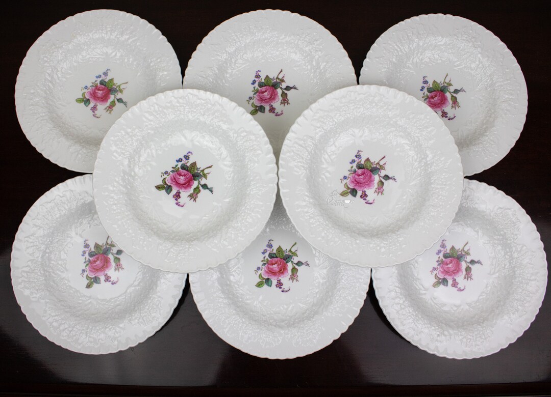 Spode Bridal Savoy Set of 8 Rimmed Soup Bowls, Vintage English Bone ...