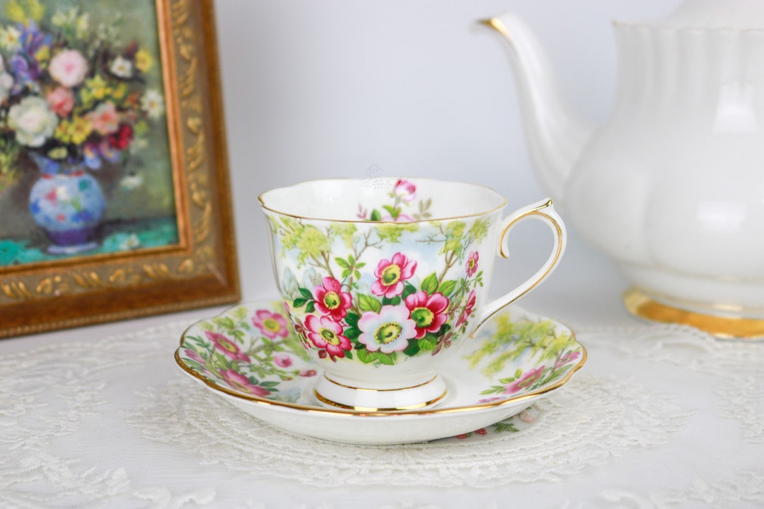 Royal Albert Wild Rose Teacup and Saucer, English Bone China Tea Cup ...