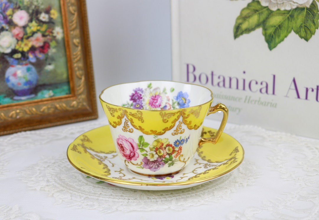 E.B. Foley Yellow and White Floral Teacup and Saucer, Pattern 3636 ...