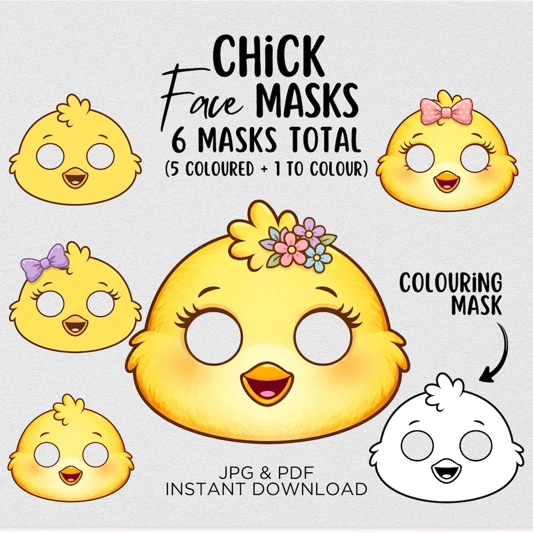 Cute Easter Chick Mask Printable, Kids Craft Activity, 6 Chick Masks ...