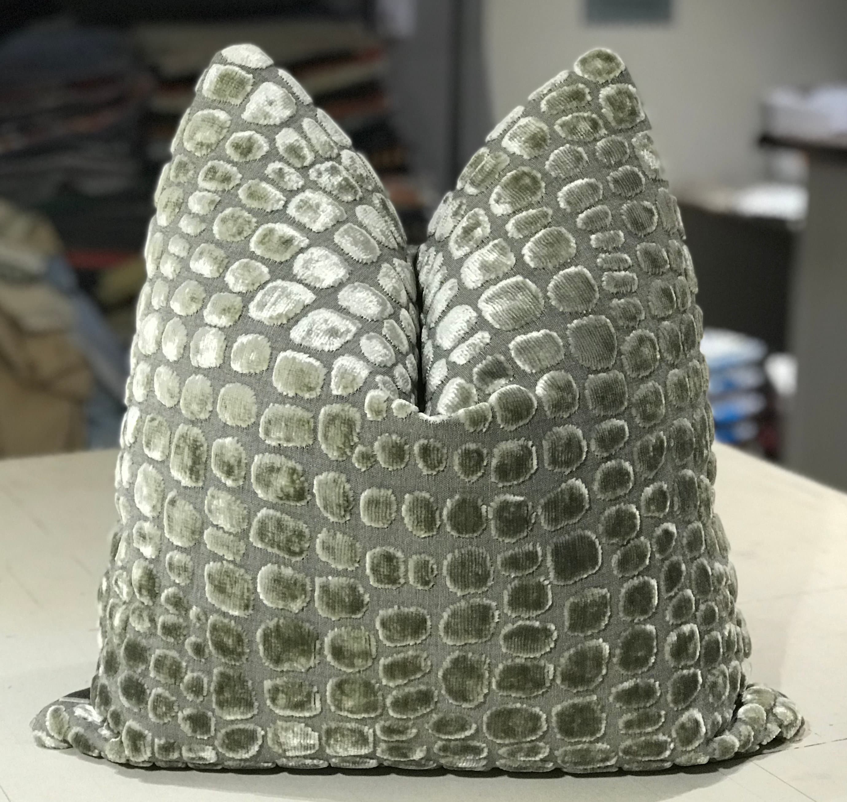 PAIR S. Harris Silver Grey "exotic Croc" Italian Crocodile Cut Velvet ...