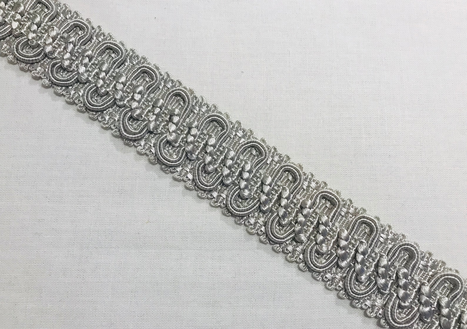 Silver Grey Scroll FRENCH PASSEMENTERIE Silk Galon BRAID Gimp Trim ...