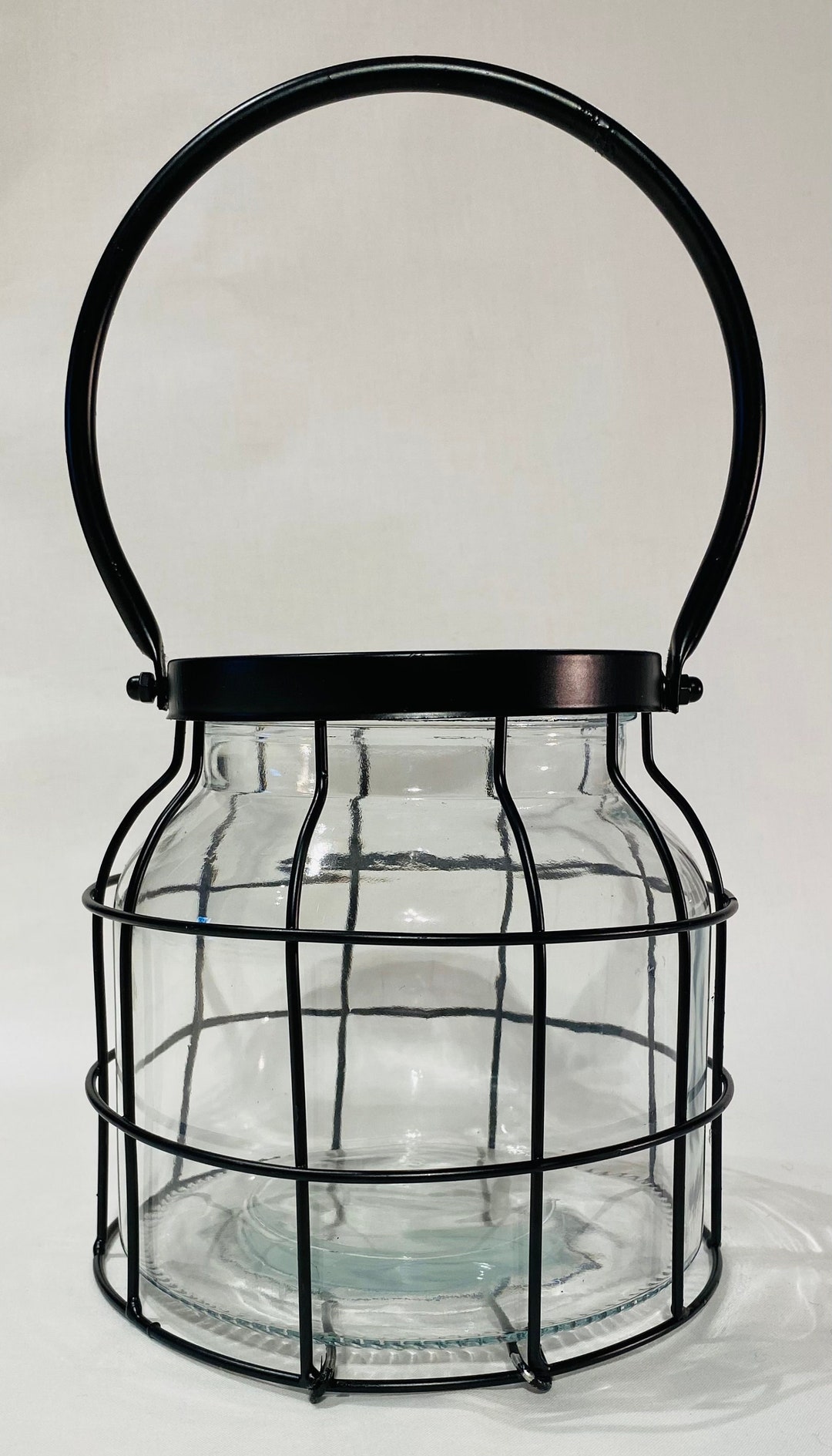 ONE Rustic Black "large Cledus" French Farmhouse Metal Caged Glass Jar ...