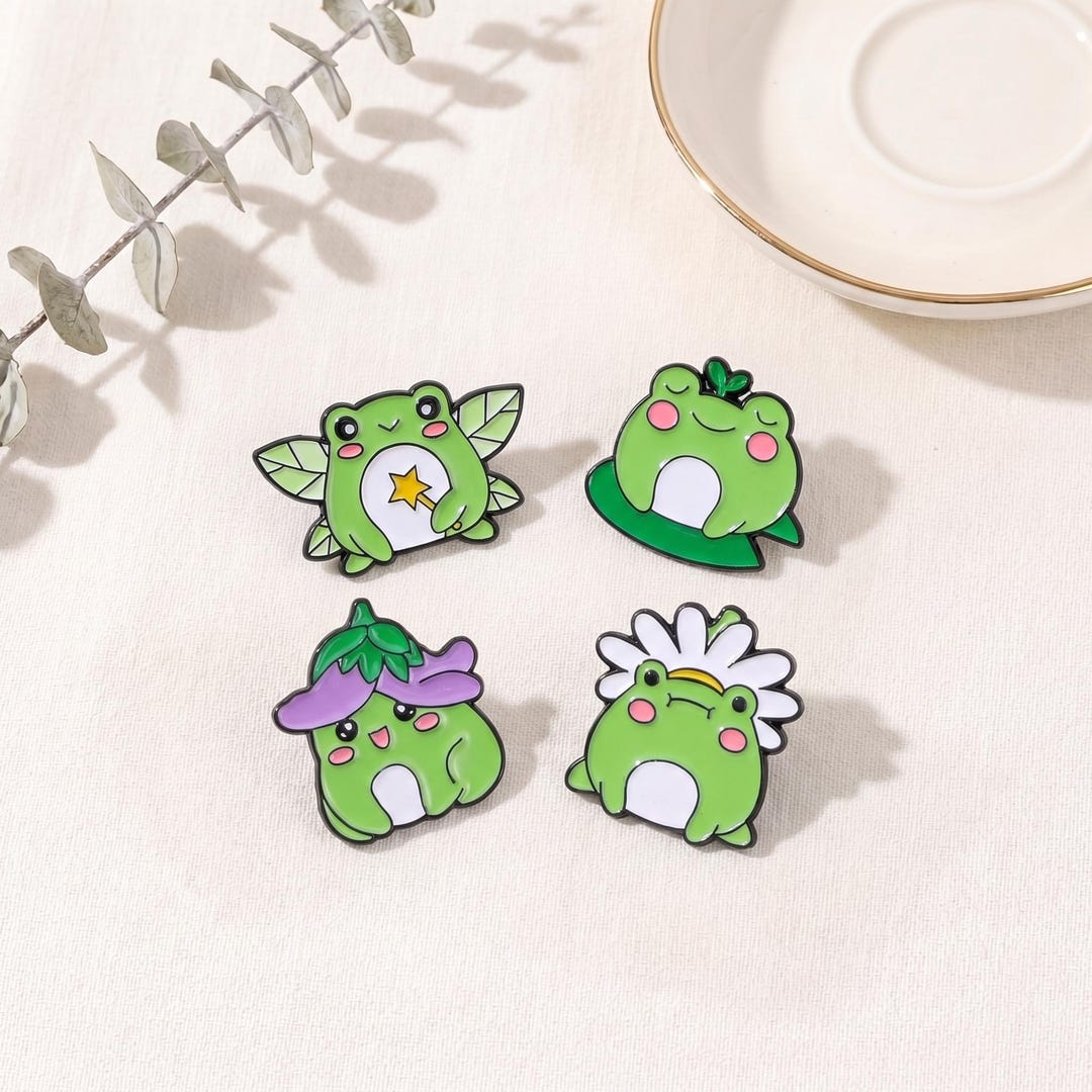 Cute Frog Enamel Pin Set, Kawaii Frog Brooch Pin, Fairy Frog Flower ...