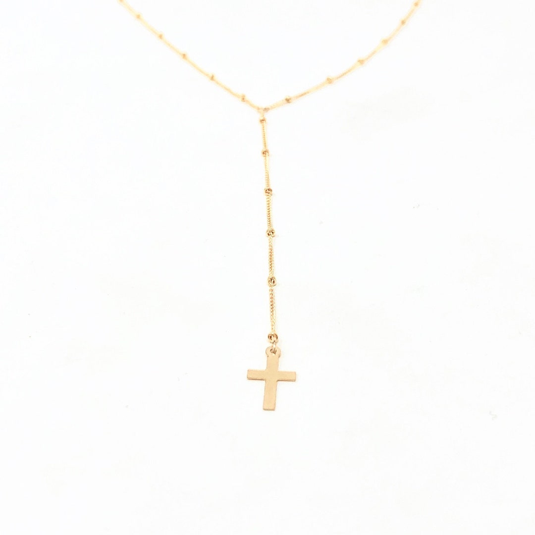 Small Cross Lariat Necklace – 14k Gold Fill, Rose Gold Fill, or ...