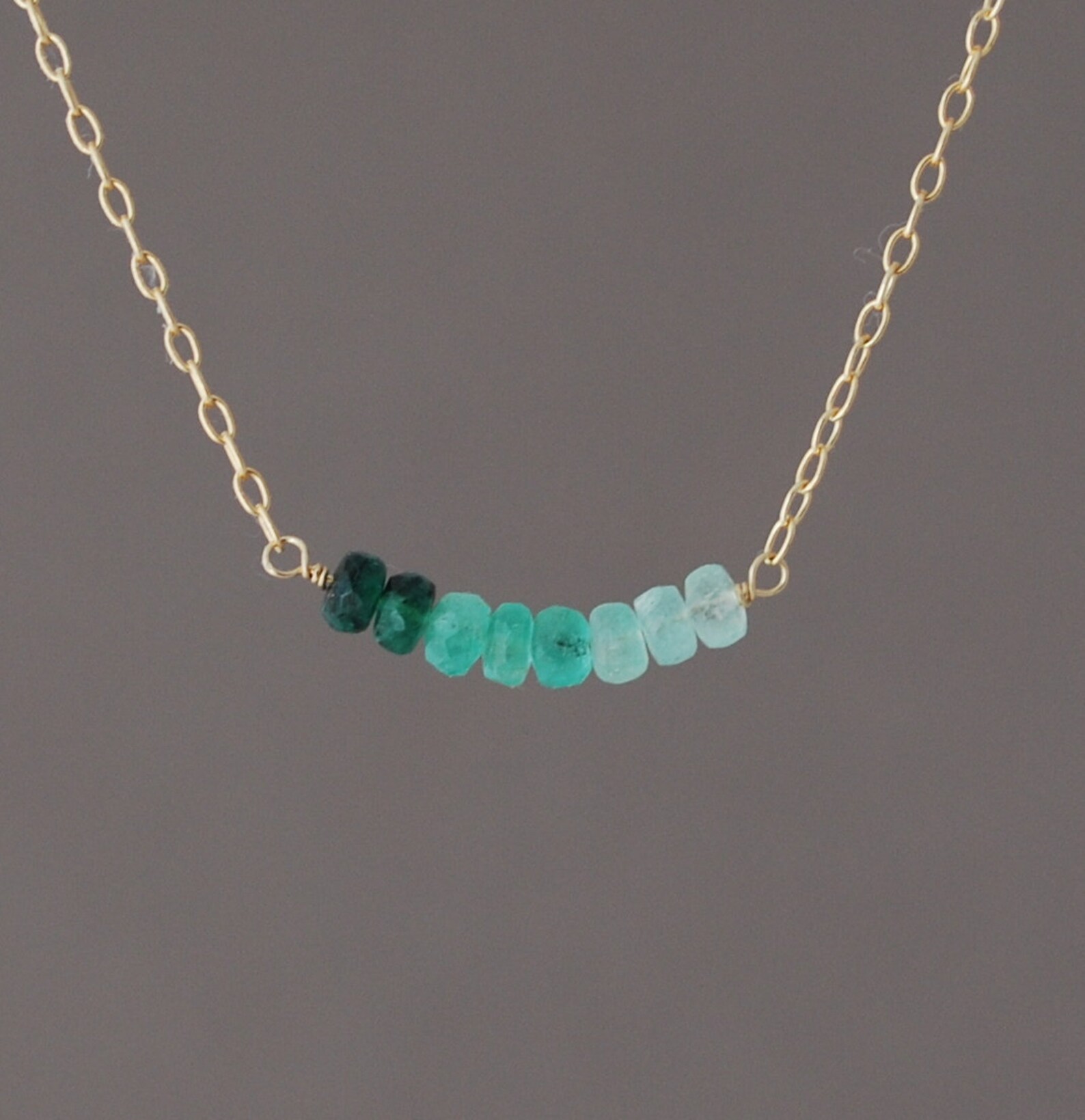 Small Real Green Emerald Stone Beaded Necklace Gold or Silver - Etsy