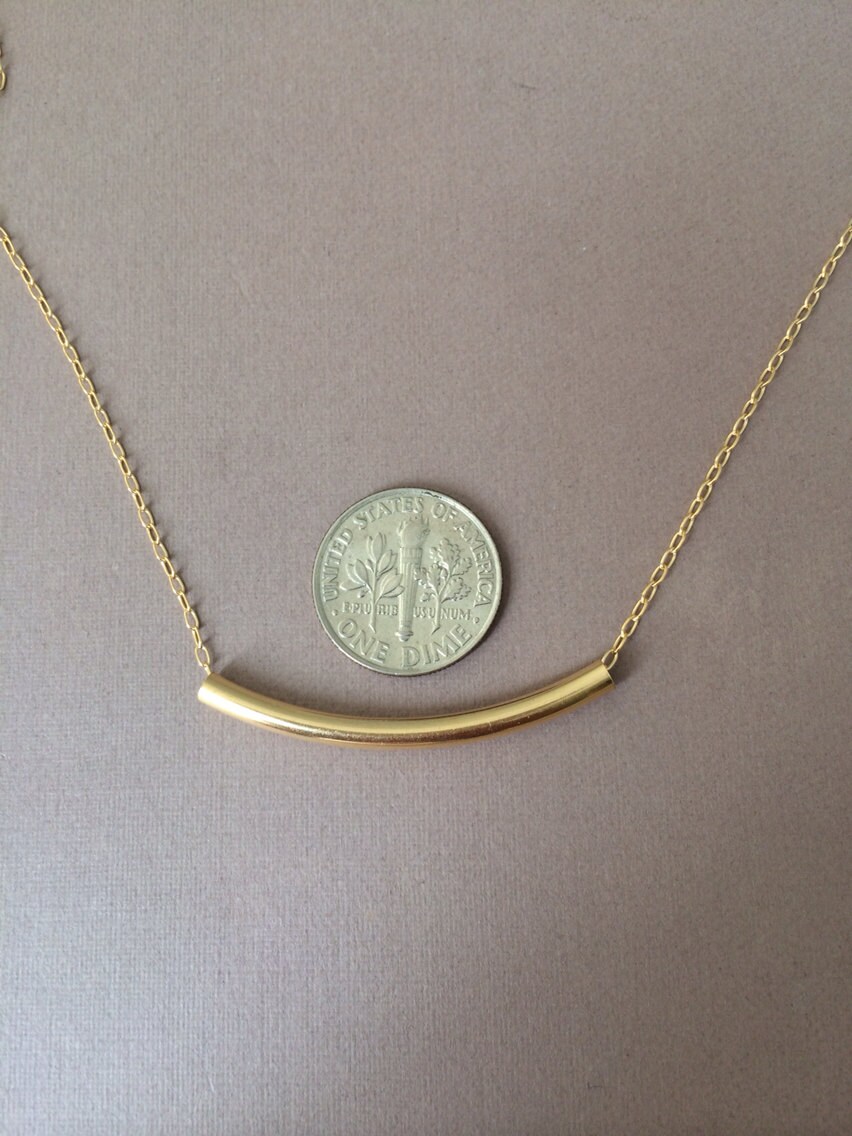 Large Curved Gold Bar Gold Fill Necklace Also in Silver | Etsy