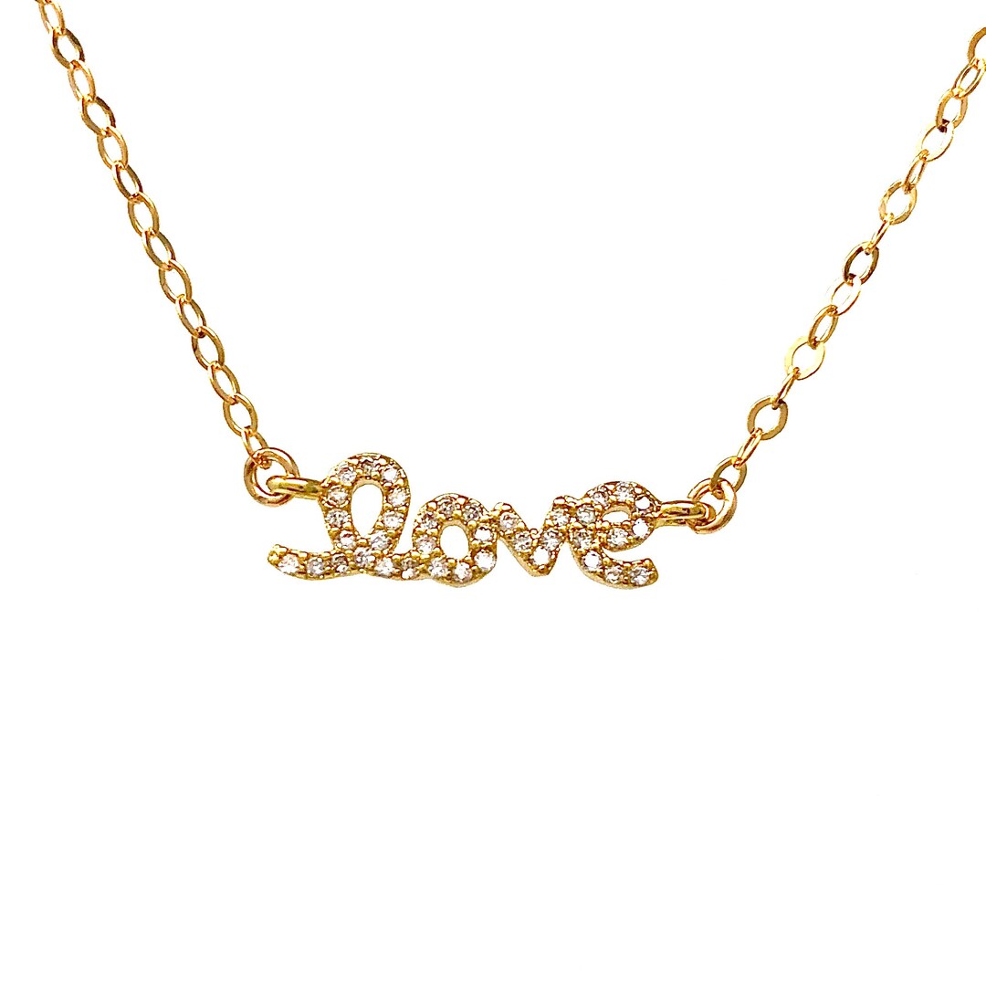 Cursive Crystal Love Word Gold Fill Necklace - Etsy