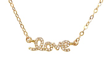Diamond Love Cursive Necklace | Etsy