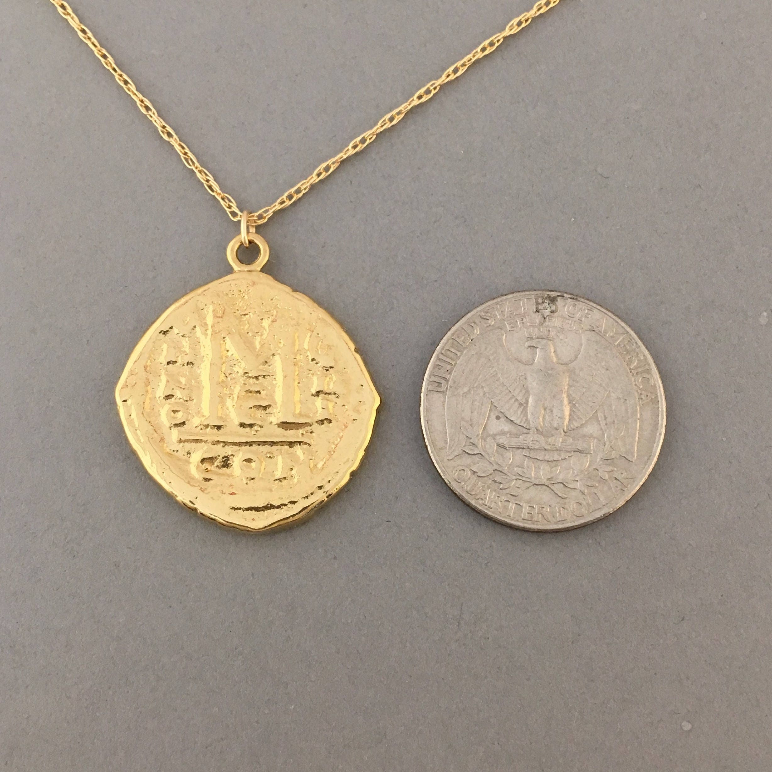 LARGE Ancient Coin Pendant Gold Necklace AC1 | Etsy