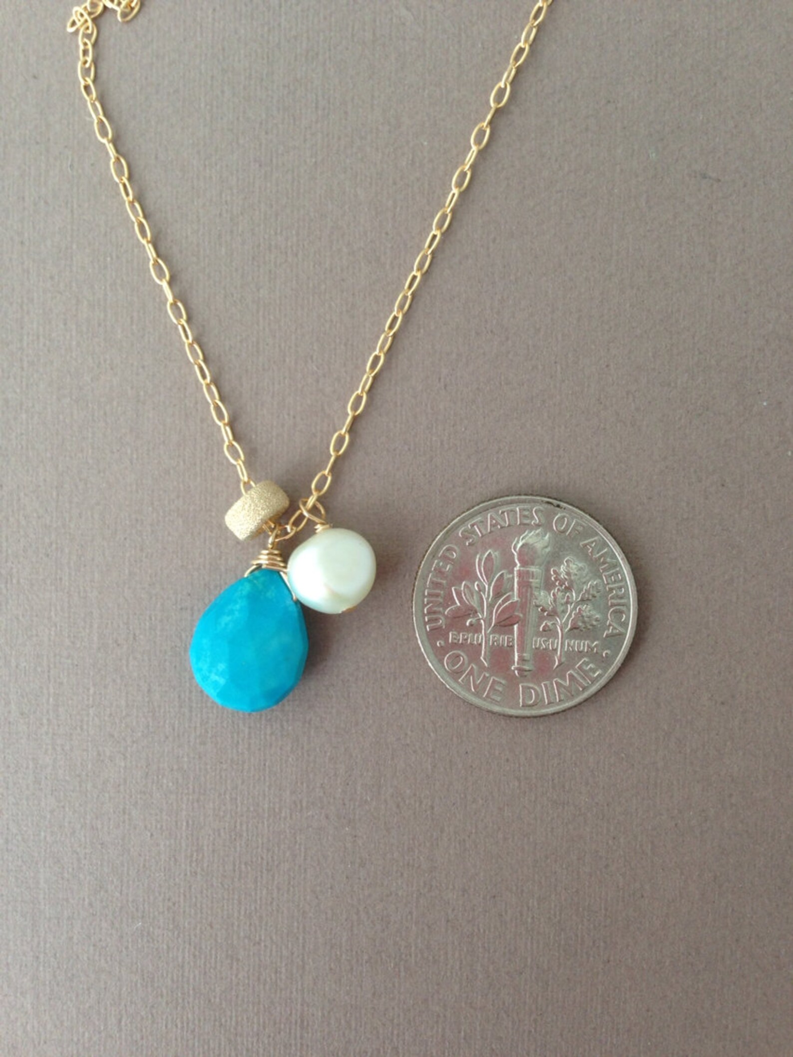 Turquoise and Pearl Necklace Available in Gold or Silver - Etsy