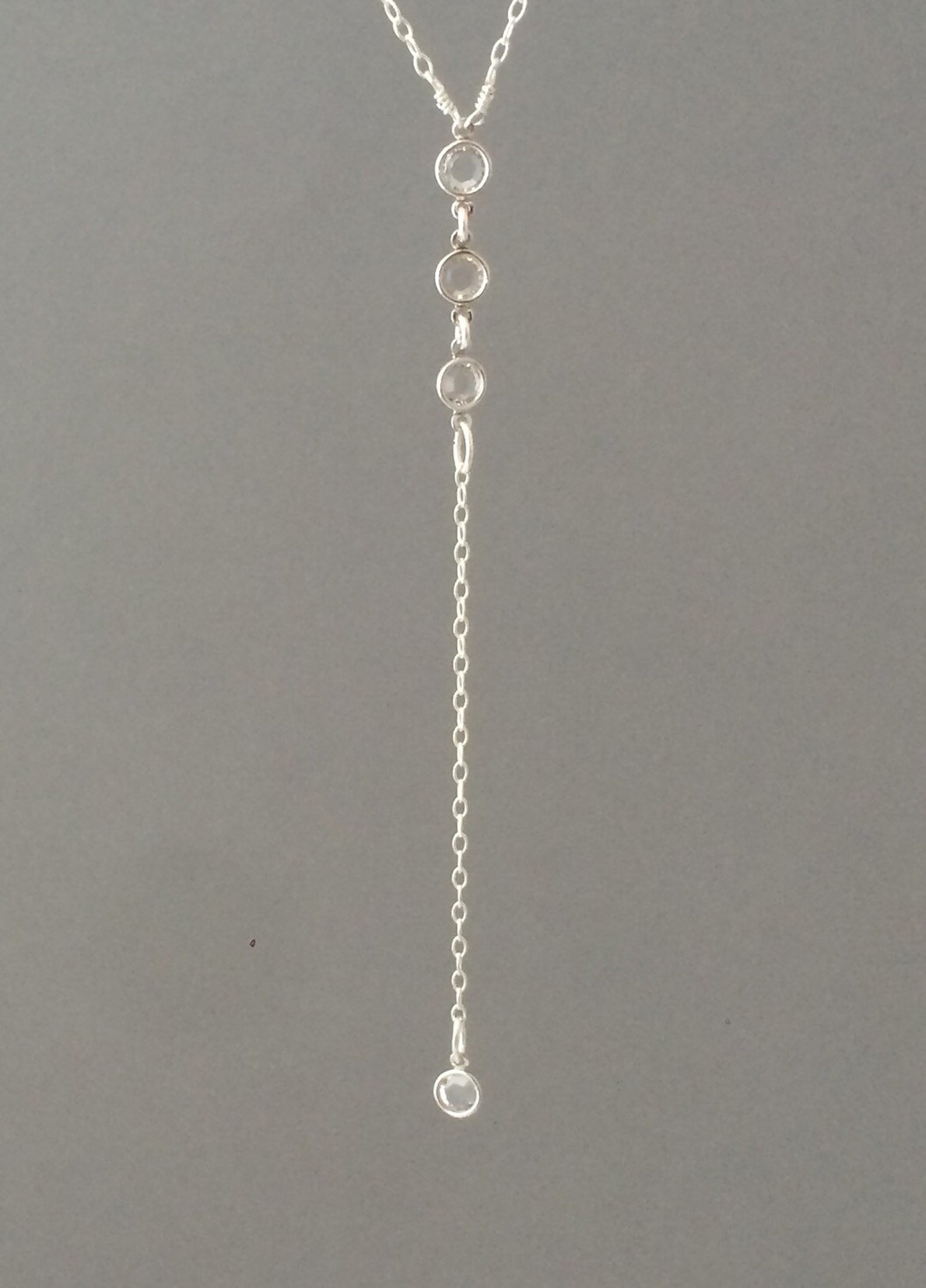 THREE Crystal Gold Y Lariat Drop Necklace Also in Silver and Rose Gold ...
