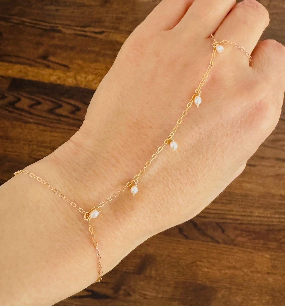 Five Pearl Beaded Hand Chain Bracelet – 14k Gold Fill, Sterling Silver ...
