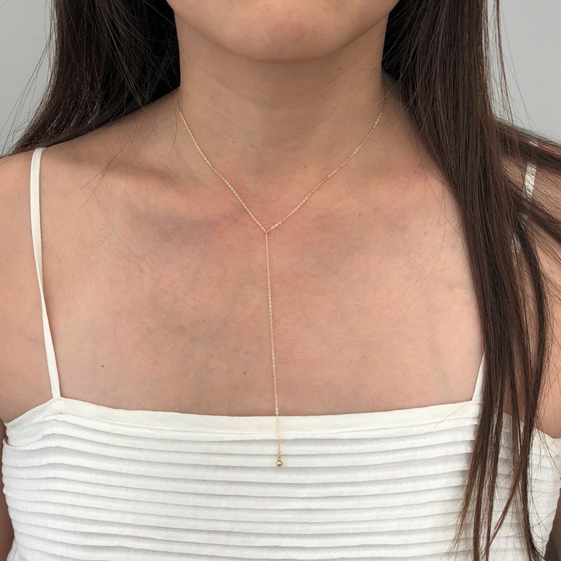 TINY Gold Fill Drop Lariat Necklace Also in Sterling Silver | Etsy