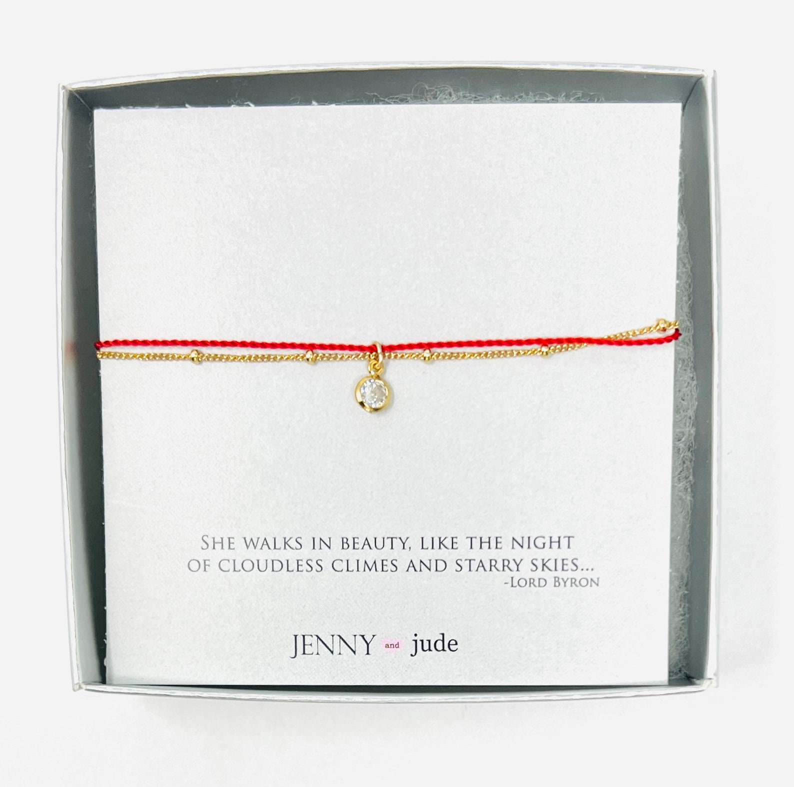 Red String and Satellite Chain With Crystal Layering Bracelet in Gold ...