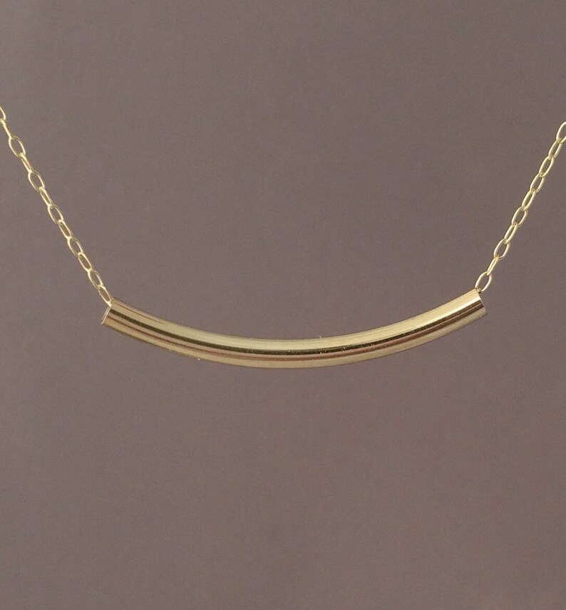 Large Curved Gold Bar Gold Fill Necklace Also in Silver | Etsy