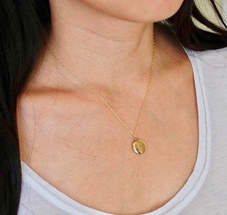 Small Round Gold Locket Necklace Dainty Everyday Small - Etsy