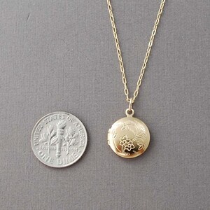 Small Round Gold Locket Necklace – Dainty 14k Gold Fill – Floral ...
