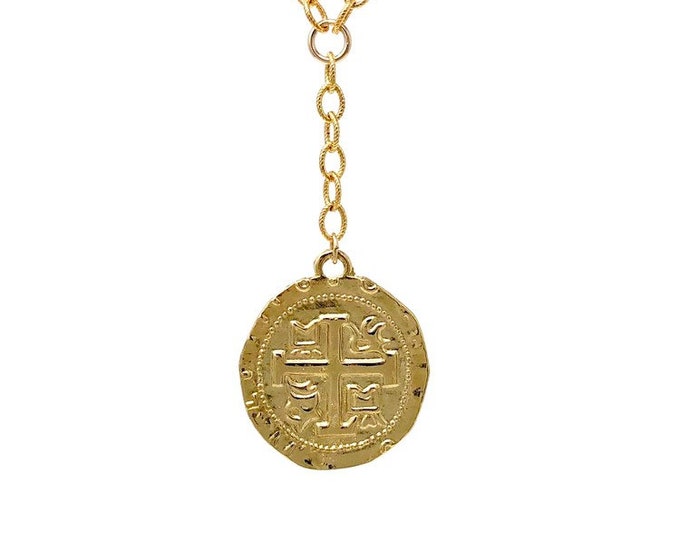 CROSS Ancient Gold Coin Pendant LARIAT Necklace - Etsy