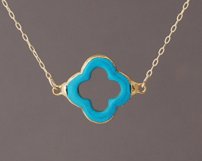 Turquoise Four Leaf Clover Gold Necklace - Etsy