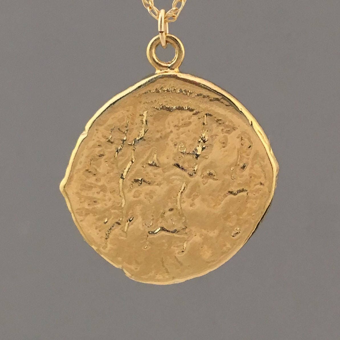 LARGE Ancient Coin Pendant Gold Necklace AC1 | Etsy