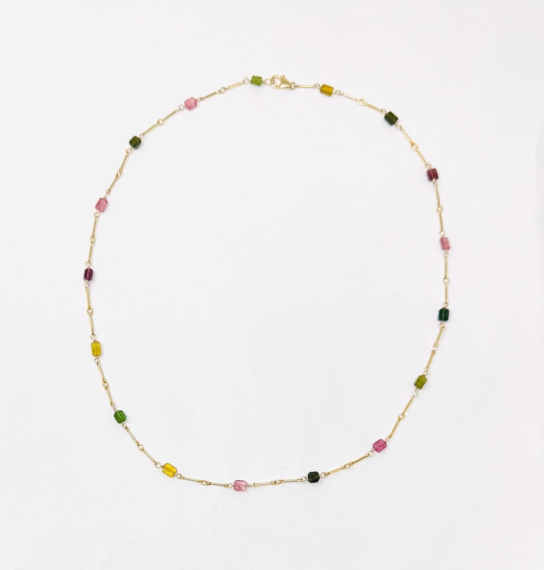 Tourmaline Bar Beaded Chain Necklace – 14k Gold Fill or Sterling Silver ...