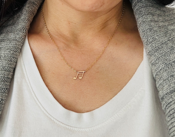 Music Note Gold Necklace Also in Silver and Rose Gold Custom Music Necklace Handmade Music Jewelry Etsy