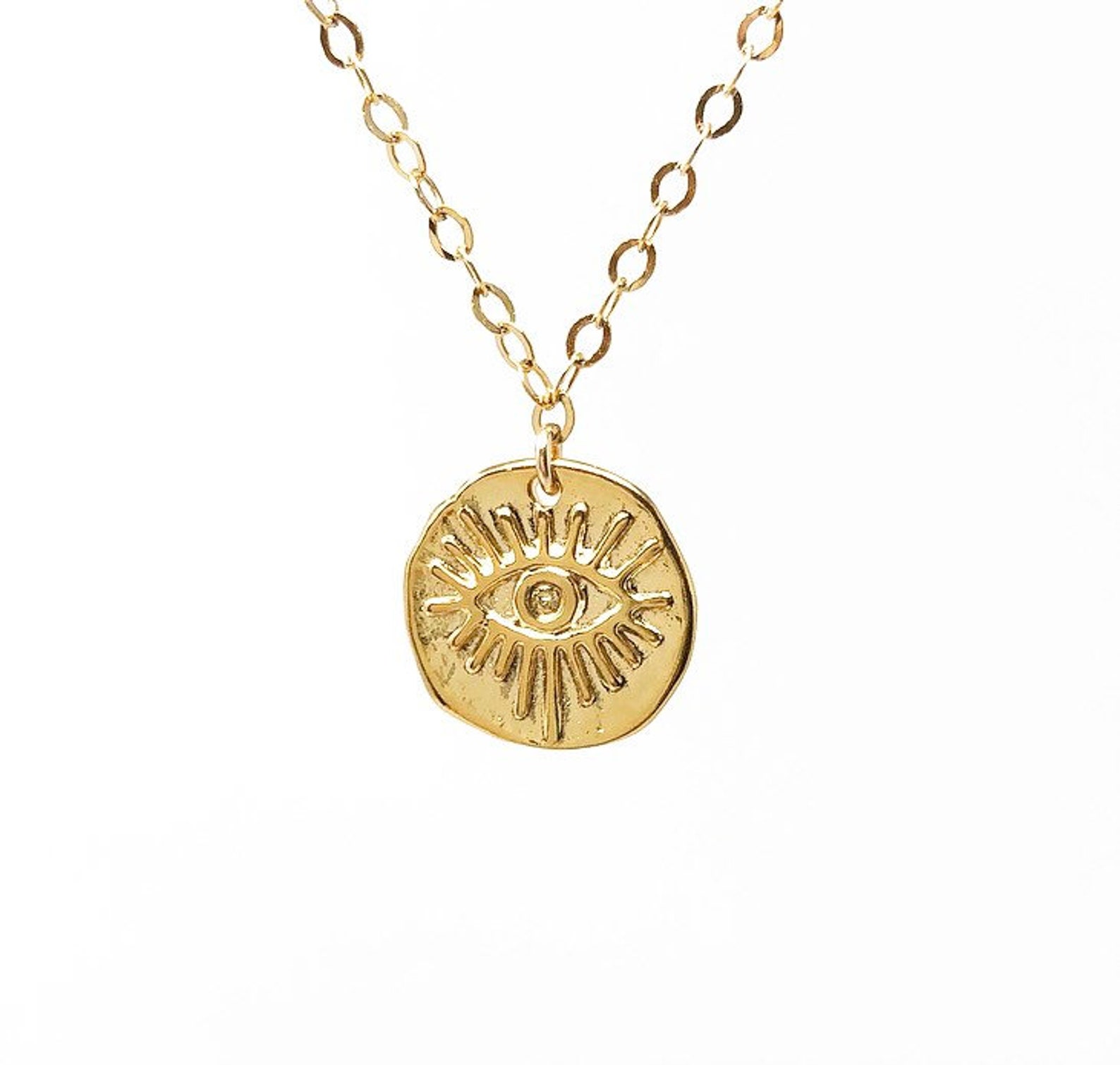 Gold Evil Eye Coin Necklace Also in Sterling Silver | Etsy