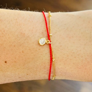Red String and Satellite Chain With Crystal Layering Bracelet in Gold ...