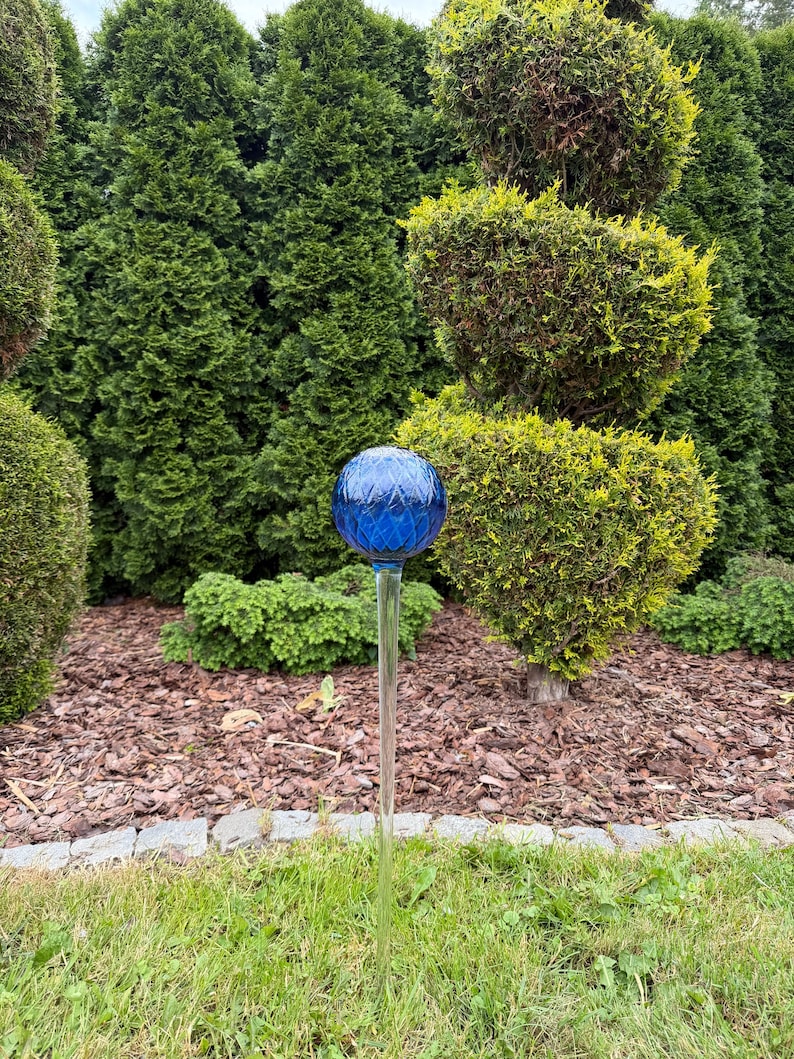 70cm Blue Glass Garden Ball on Stake – Cobalt Gazing Ball – Hand Blown ...