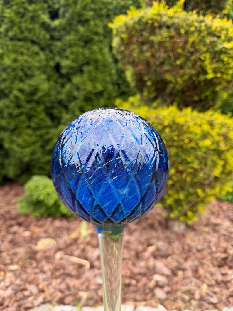 70cm Blue Glass Garden Ball on Stake – Cobalt Gazing Ball – Hand Blown ...
