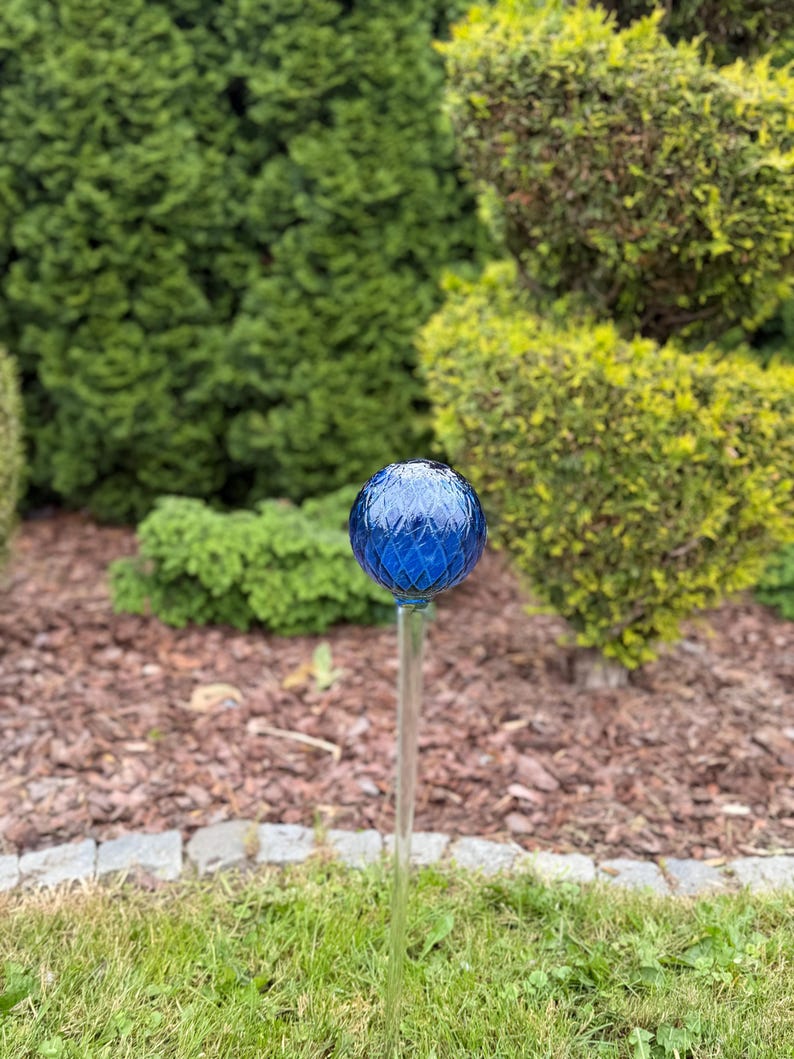 70cm Blue Glass Garden Ball on Stake – Cobalt Gazing Ball – Hand Blown ...