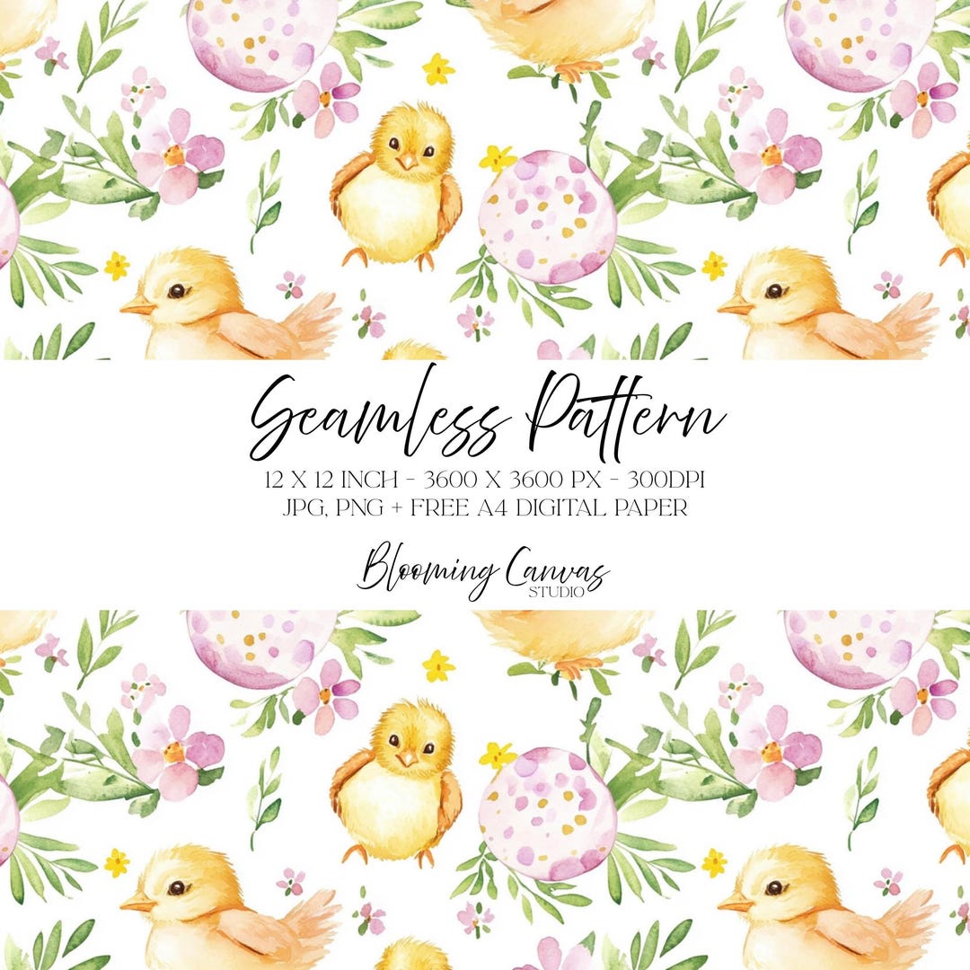 Watercolour Easter Chicks Pattern, Seamless Spring Chicks With Florals ...