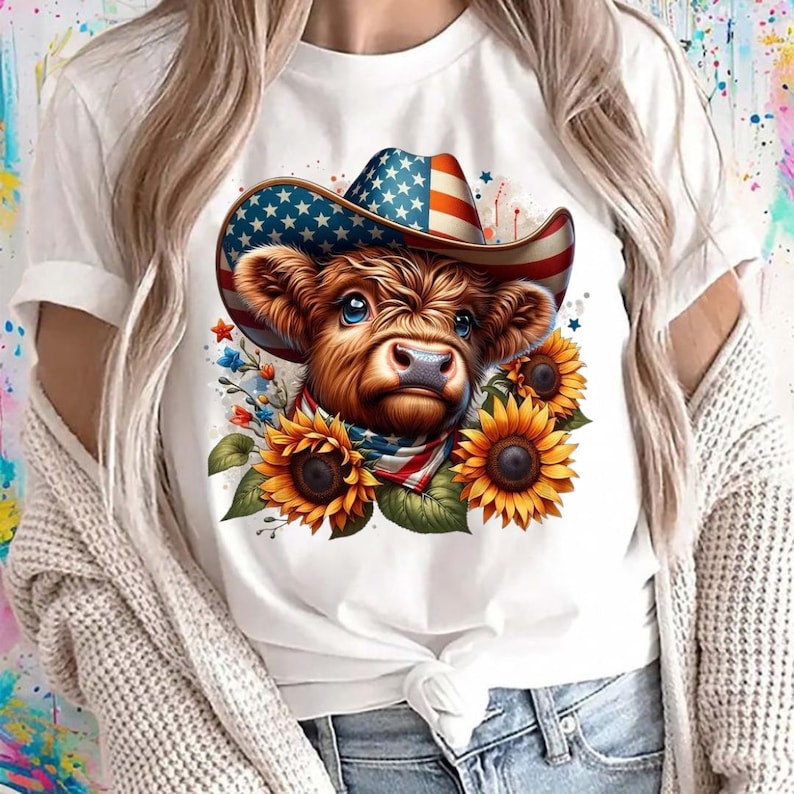 Patriotic Highland Cow Clipart Bundle: American Pride PNG (commercial ...