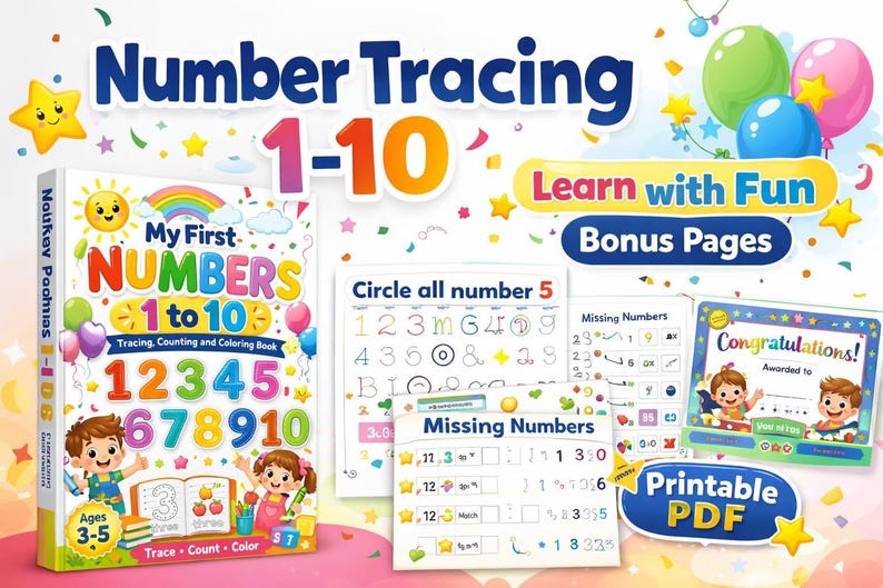 1 to 10 Numbers Tracing & Counting Book for Kids | Printable Preschool ...