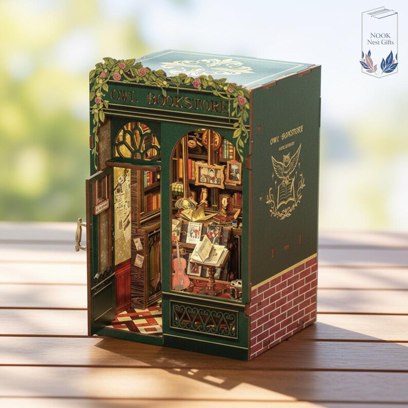Owl Bookstore Book Nook DIY Miniature Kit Bookshelf Insert, Wooden ...