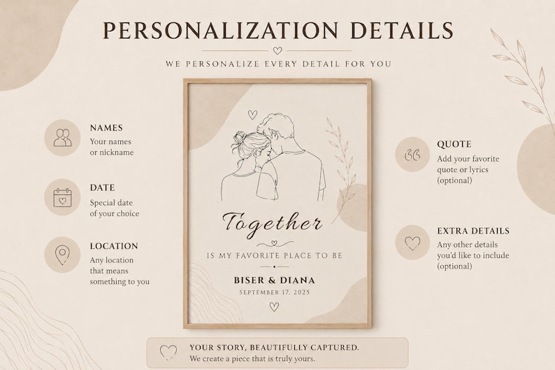 Custom Couple Line Art Print, Personalized Romantic Minimalist Wall Art ...