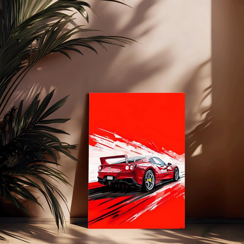 Red Supercar Poster | Modern Italian Sports Car Wall Art (digital ...