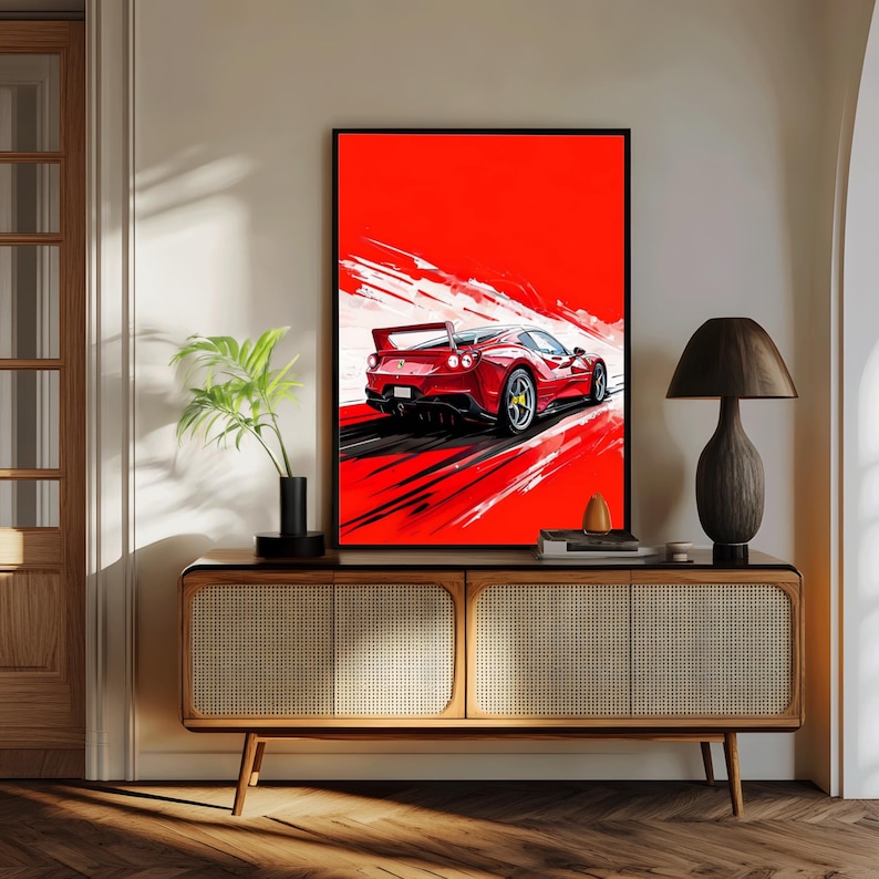 Red Supercar Poster | Modern Italian Sports Car Wall Art (digital ...